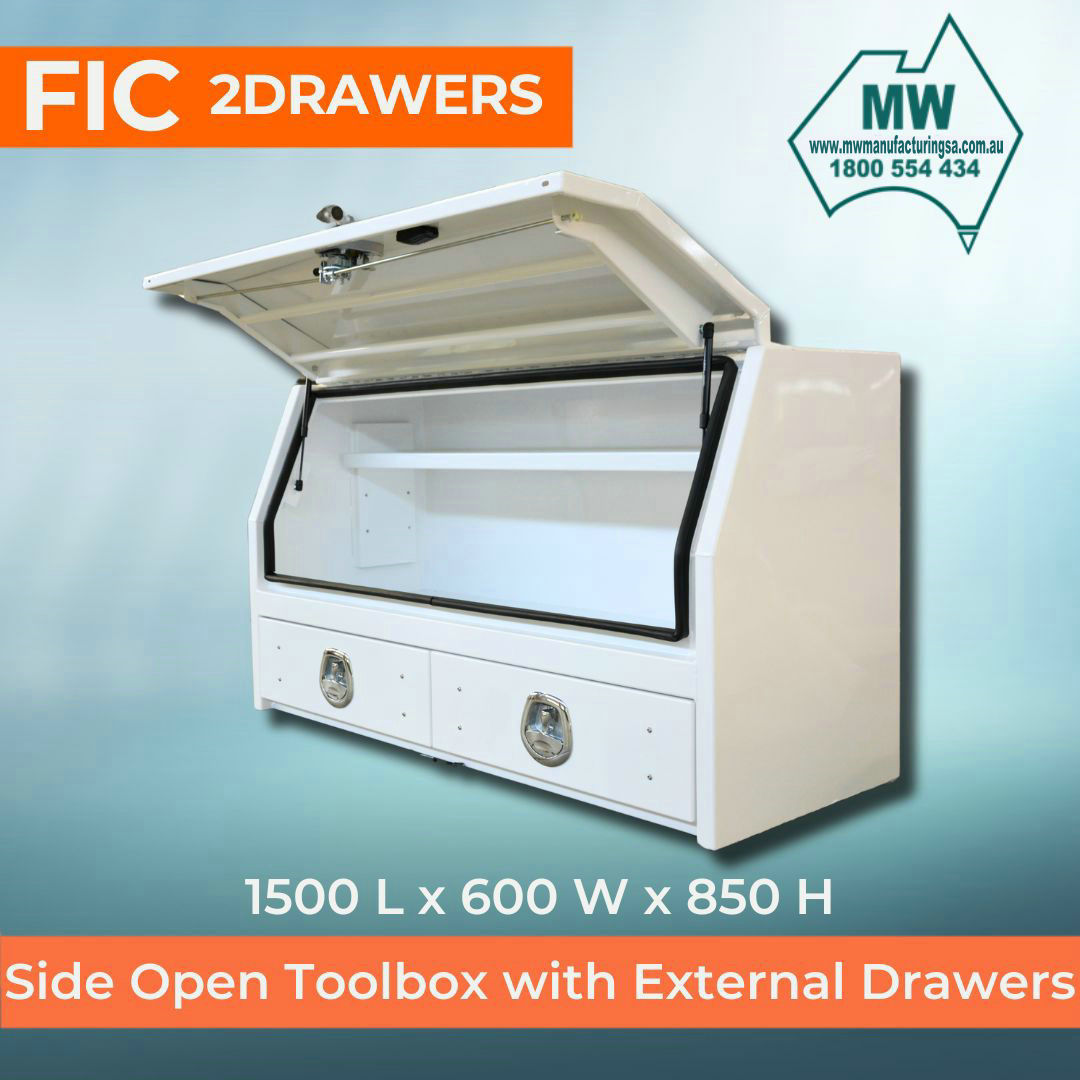 1500mm Side open toolbox with external drawer – White | MW Manufacturing SA